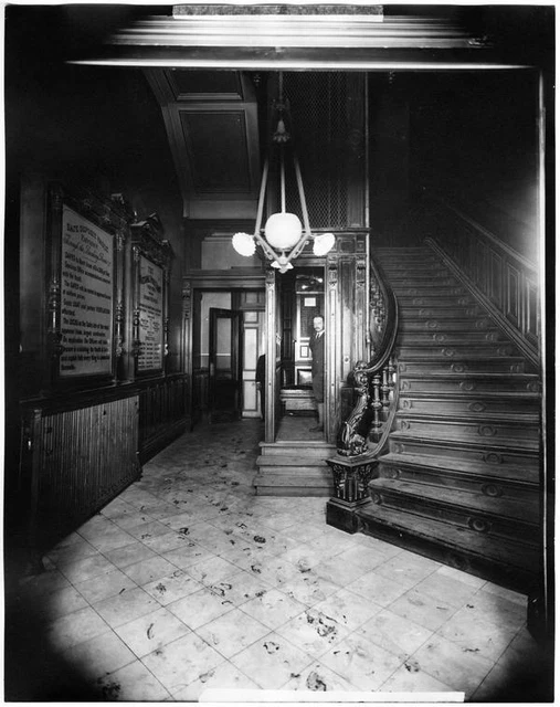 MANHATTAN NY INTERIOR foyer and stairs National Park Bank of N- 1900 ...