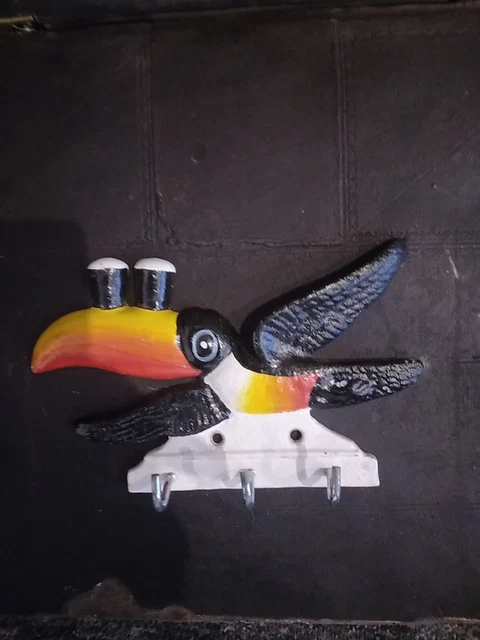 🎁 NEW TOUCAN Cast Iron Key Rack 3 Hooks Easy To Fit Hand Painted UK BASED 🇬🇧 £21.43 - PicClick UK