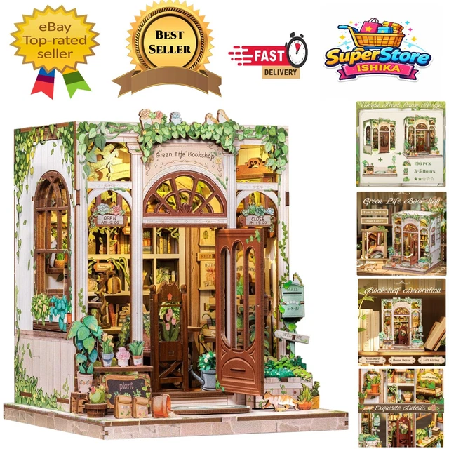 DIY 3D WOODEN Book Nook Kit - Green Life Bookshop Diorama for Creative ...