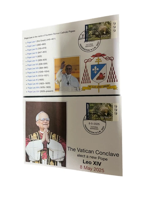 (944) 18-5-2025 - Pope Leo XIV elected at the Vatican (2 covers) Echidna stamp $14.00 - PicClick AU