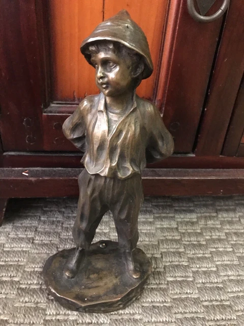 RARE ANCIENNE MAGNIFIQUE STATUE JEUNE GARÇON EN BRONZE LOURD H 29 cm ...