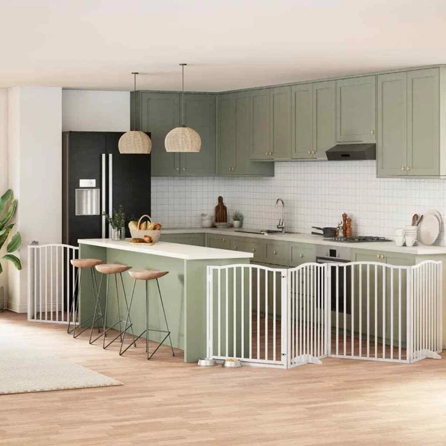 DOG GATE WITH Door Foldable 8 Panels White 640 cm Poplar Wood £338.43 ...
