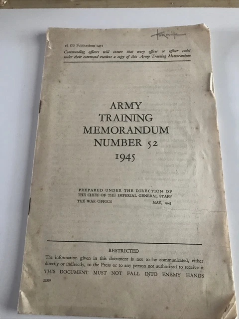 WW2 ORIGINAL ARMY Training Memorandum Number 52 1945 Scarce Issue £18. ...