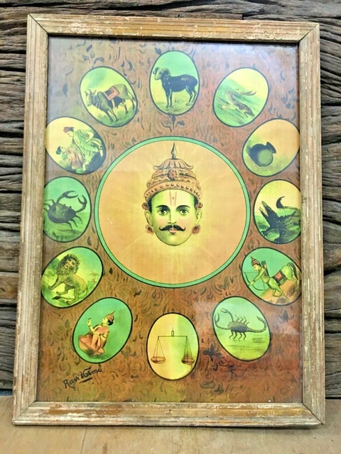 ANTIQUE OLD RAJA Ravi Varma Dwadasha Rash, the Zodiac Vintage Indian ...
