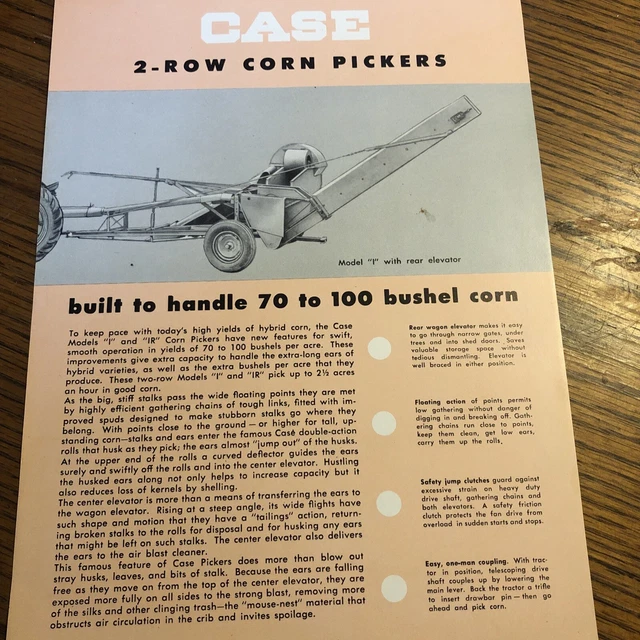 VINTAGE IR CASE 2 Row Corn Picker Farming Husking Equipment Dealer Hand ...