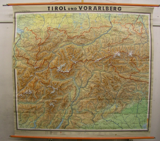 SCHOOL WALL MAP map Tyrol Innsbruck Ortler South Tyrol Trento Garda ...