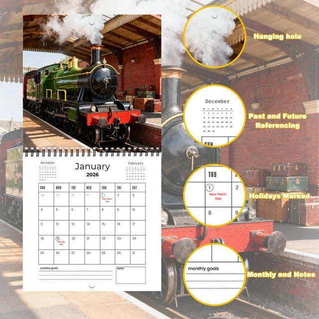 STEAM TRAIN CALENDAR 2026 Steam Trains Wall Planner Monthly Calendar £ ...
