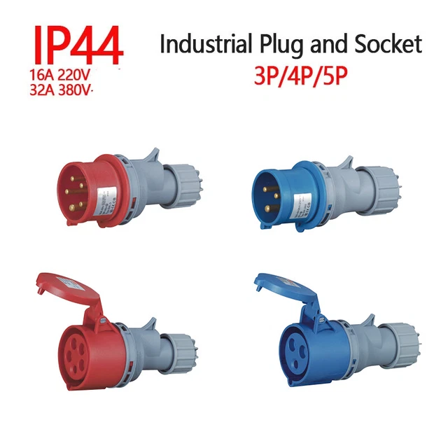 240V IP44 16A 3 Pin Blue Industrial Plugs & Sockets Caravan Camping ...