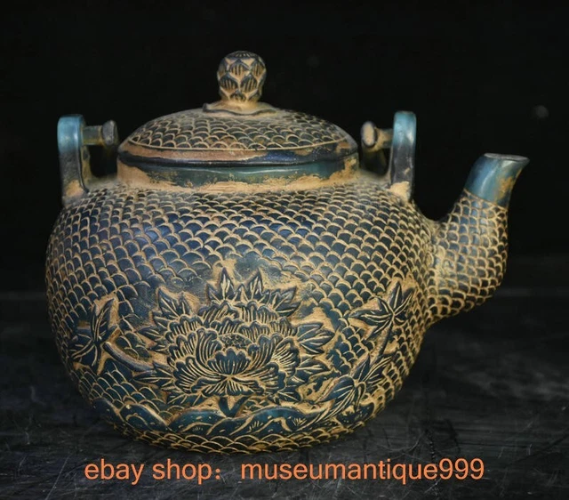 6.8& ANCIENT CHINESE Amber carving lotus flower portable Wine Tea Pot ...