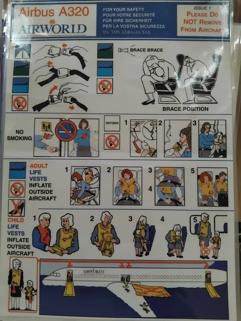 RARE VINTAGE AIRLINE safety card - AIRWORLD A320 £2.75 - PicClick UK
