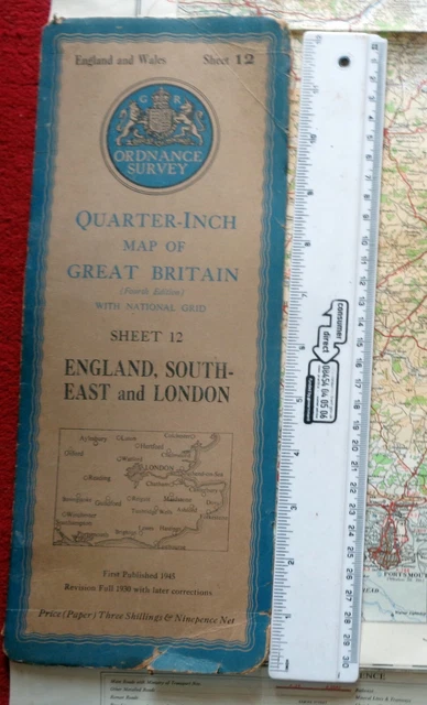 VINTAGE WW2 1945 ORDNANCE SURVEY QUARTER-INCH MAP: SOUTH EAST: LONDON ...