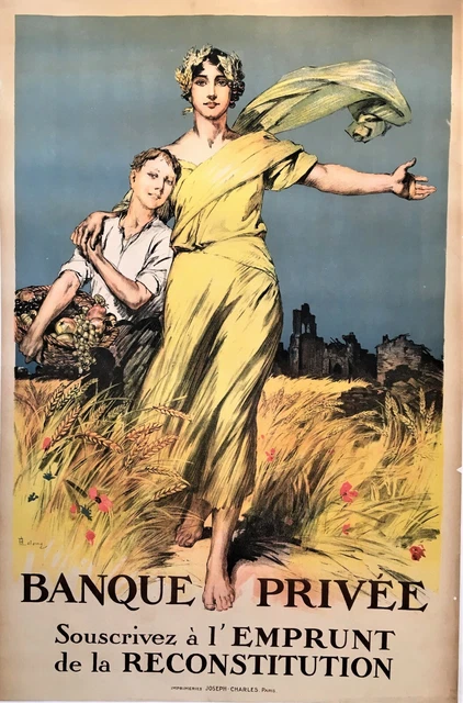 ORIGINAL 1920 FRENCH Great War Reconstruction Poster for a Private Bank ...