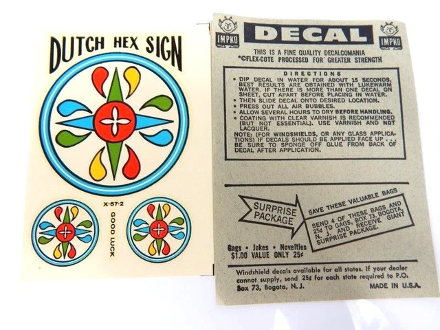 NOS VINTAGE 1960S Pennsylvania Dutch Hex Sign Wet Sticker GOOD LUCK ...