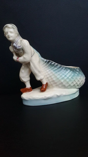 JUGENDSTIL PORZELLANFIGUR PORCELAIN figur Fischer Jardinjere ceramic ...