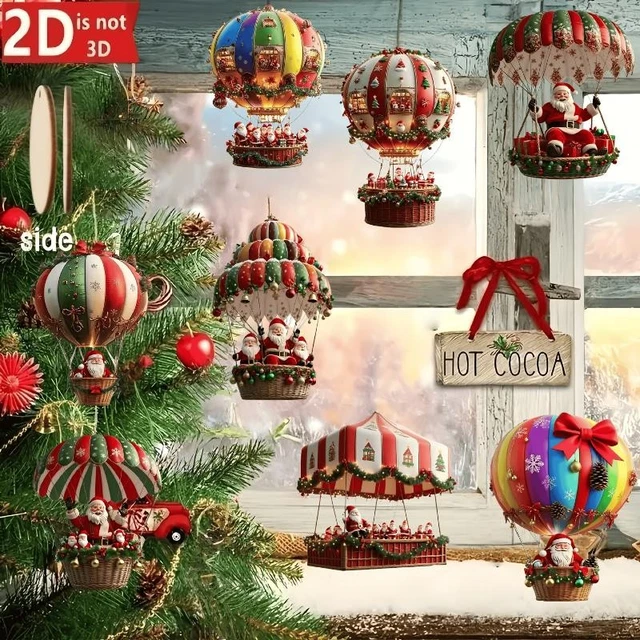 10PCS CHRISTMAS WOODEN Hot Air Balloon Santa Claus 2D Flat Wooden ...