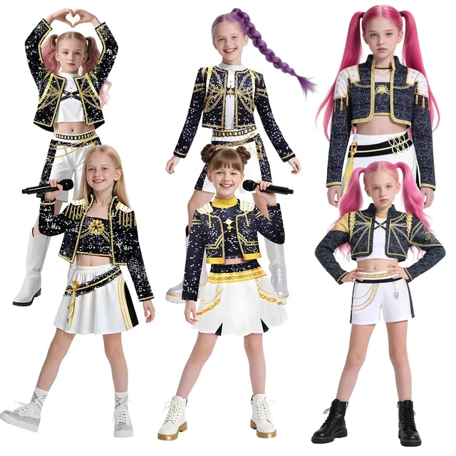KIDS GIRLS KPOP Demon Hunters Costume Rumi Zoey Cosplay Fancy Dress ...
