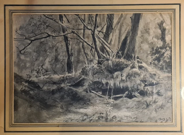 DESSIN ANCIEN AU lavis d'encre monogrammé S.B (Stéfano Buzzi 1835-1911 ...