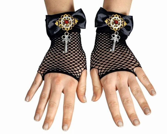 STEAMPUNK RETE GUANTI senza Dita Gotico, Punk, Rave Chiave Donna EUR 8 ...