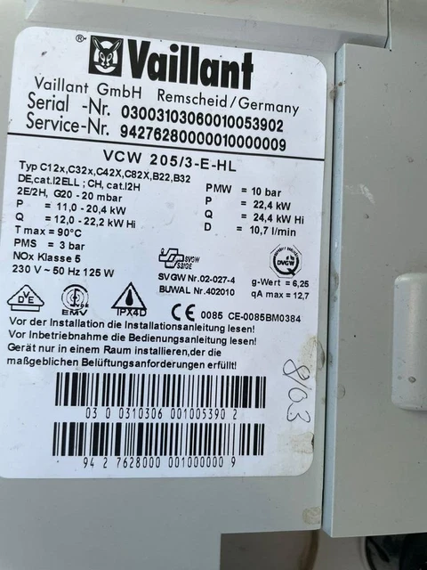 VAILLANT VCW 205/3-E-HL Kombitherme Turbotherme 20kW Bj. 2003 Erdgas H EUR 399,99 - PicClick DE