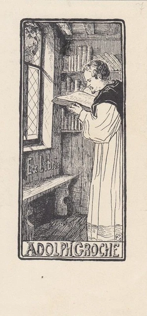 EXLIBRIS BOOKPLATE CLICHÉ Martha Bergemann-Könitzer 1874-1955 Chouette ...