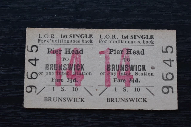 LIVERPOOL OVERHEAD RAILWAY Ticket LOR PIER HEAD to BRUNSWICK No 9645 $6 ...