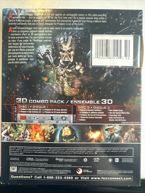 PREDATOR 3D (2D/3D Blu-ray/DVD) Arnold Schwarzenegger Ultra Rare OOP ...