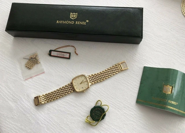 18 KARAT GOLD Plated***Swiss Raymond Renee®**Herren**Armbanduhr**Quarz ...