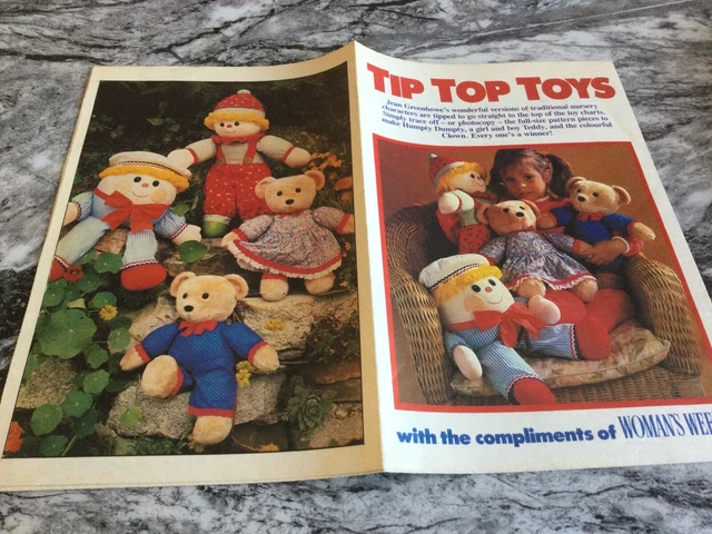 VINTAGE JEAN GREENHOWE Sewing Pattern - Tip Top Toys - Humpty - Bears - Clown £7.50 - PicClick UK
