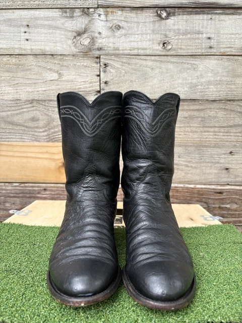 JUSTIN 3172 VINTAGE Black Quill & Smooth Ostrich Roper Cowboy Boots Men ...