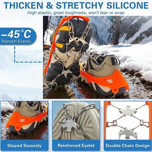 ICE CLEATS TRACTION Snow Grips Boots Shoes Anti Slip 19 Steel Spikes ...