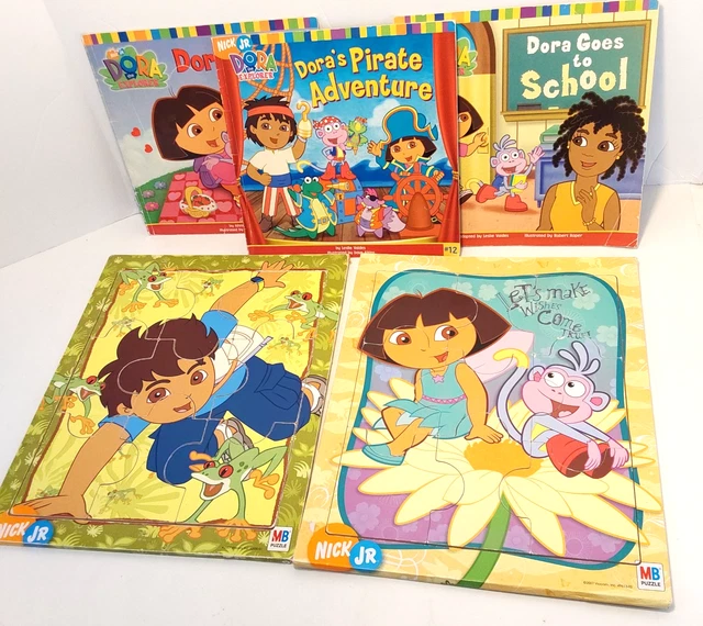 3 DORA THE Explorer Books, 2 Wooden Chunky Puzzles 1 Dora, 1 Diego £11. ...