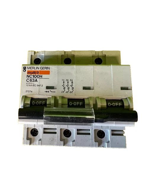 MERLIN GERIN 63A Triple 3 Pole mcb Type C 10kA NC100H MULTI9 27274 £95.84 - PicClick UK