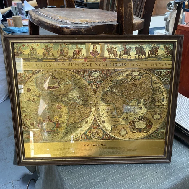 VINTAGE GOLD FOIL Blaeu Wall Map Of The World Framed £44.99 - PicClick UK