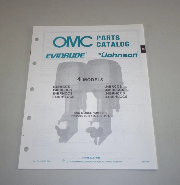PARTS CATALOG/PARTS LIST Johnson Evinrude Outboard Motor 4 Models Since E4BRCCS £15.74 - PicClick UK
