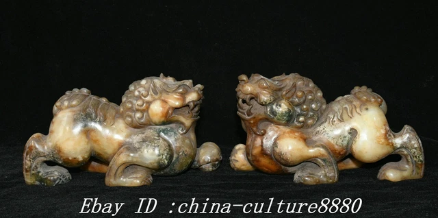 5.5 '' VIEUX Han et Tian Yu Feng Shui Fu chien garde lion image paire ...