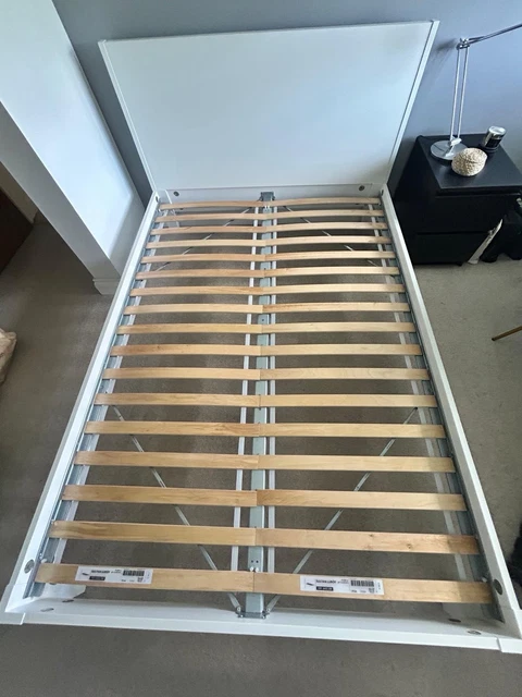 IKEA WHITE DOUBLE Bed Frame with SULTAN LURÖY Slats 501.602.08 £42.30 ...