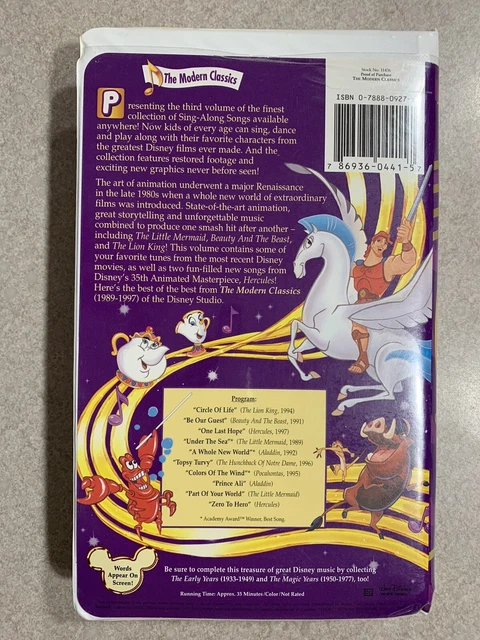 DISNEY SING ALONG Songs: The Modern Classics (VHS, 1997) Collection ...