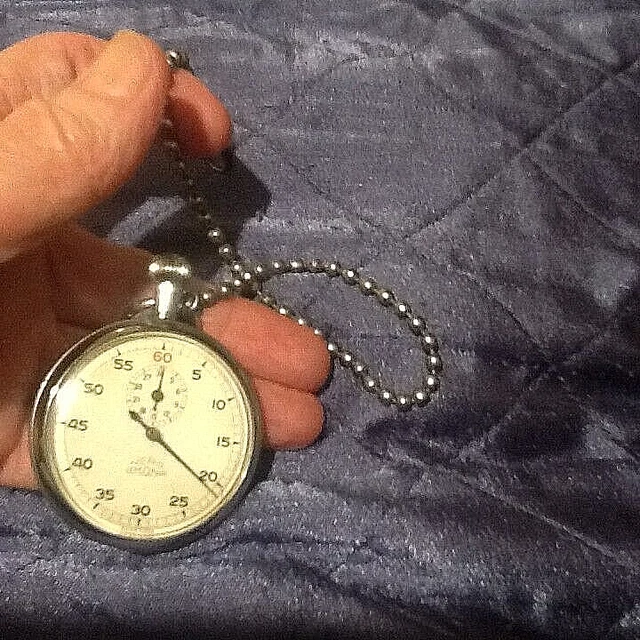 LOVELY SWISS MADE silver metal Nero Lemania stopwatch & chain working £ ...