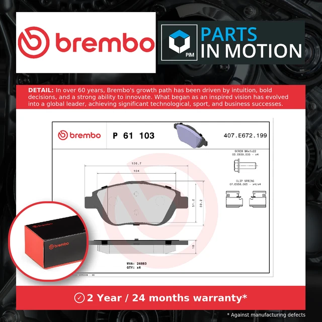BRAKE PADS SET fits CITROEN C3 AIRCROSS Mk2 1.2 Front 2017 on Brembo ...