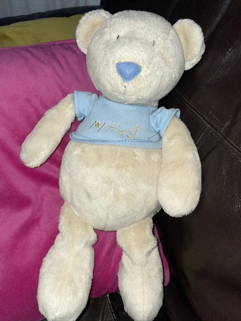 MOTHERCARE 13& CREAM My First Teddy Bear Blue Top Baby Soft Toy ...