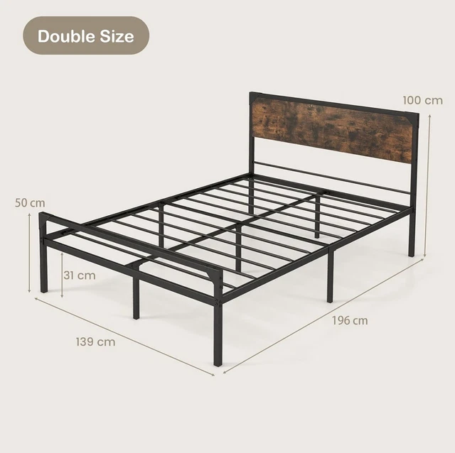 INDUSTRIAL DOUBLE SIZE Bed Frame Metal Platform Bed-Brown £63.10 ...