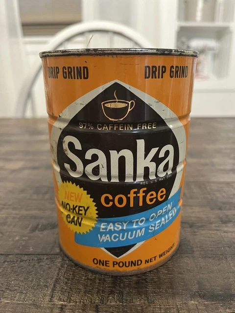 VINTAGE SANKA 97% Caffein Free Drip Grind Coffee 1 lb Can Tin Caffeine ...