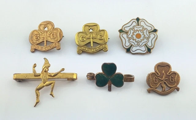 6 X VINTAGE BRASS & GILT METAL & ENAMEL GIRL GUIDE BADGES c1930/1940s £ ...