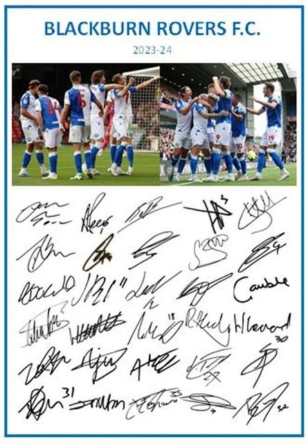 40. 2023-24 BLACKBURN Rovers Signed Team Photo Sheet (PRINTED ...