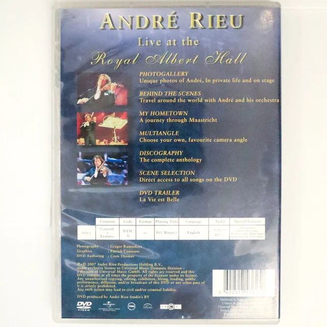 ANDRE RIEU: LIVE At The Royal Albert Hall (DVD 2007) Classical Music ...