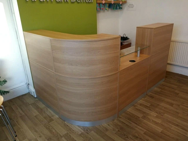 RECEPTION DESK Oak Curved Corner Unit Reception Counter Office Desk ...