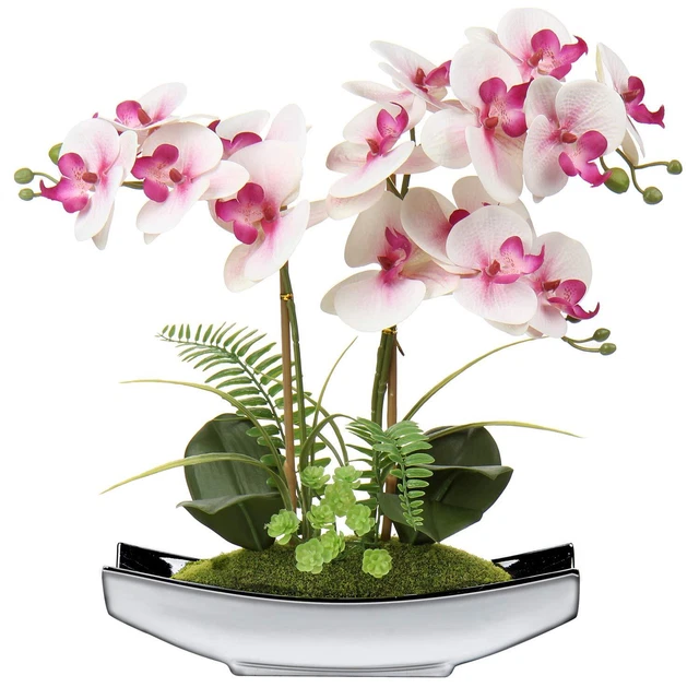 BRIFUL ORCHIDÉE ARTIFICIELLE Phalaenopsis en Pot argenté - 381 cm - Fausse Fl... EUR 81,17 ...