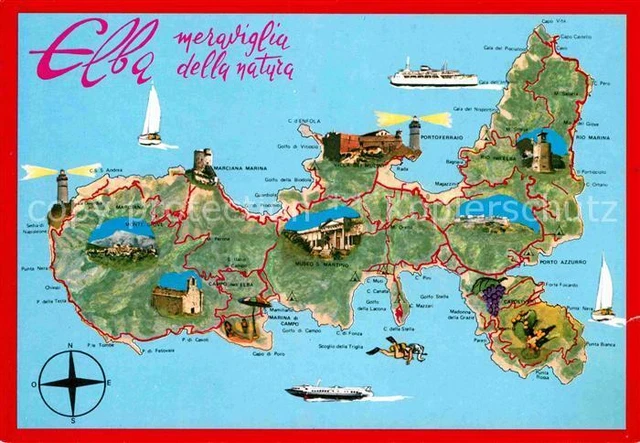 72781032 ISOLA D Elba Island Map with Sightseeing Italy £4.55 - PicClick UK