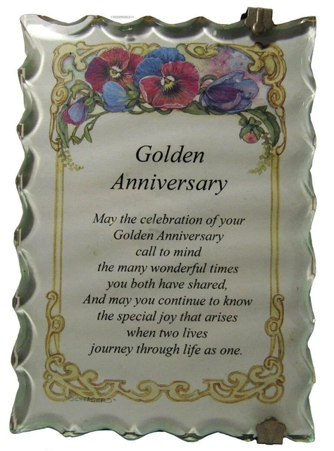 GOLDEN ANNIVERSARY FREE Standing Picture Poem Scalloped Bevilled Glass ...