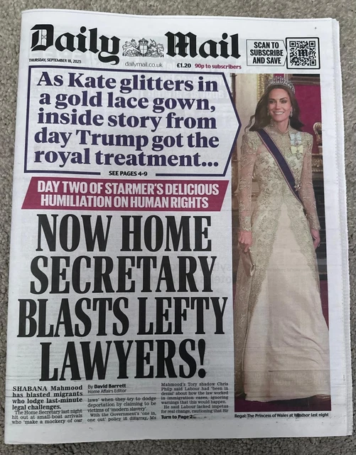 DAILY MAIL 18TH September 2025 18/9/25 Donald Trump State Visit £16.13 ...